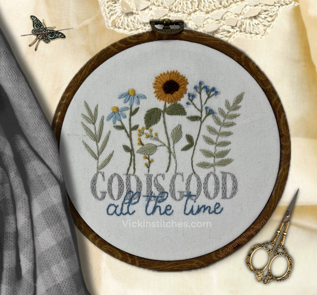 God is Good Christian beginner embroidery kit. Christian floral embroi ...