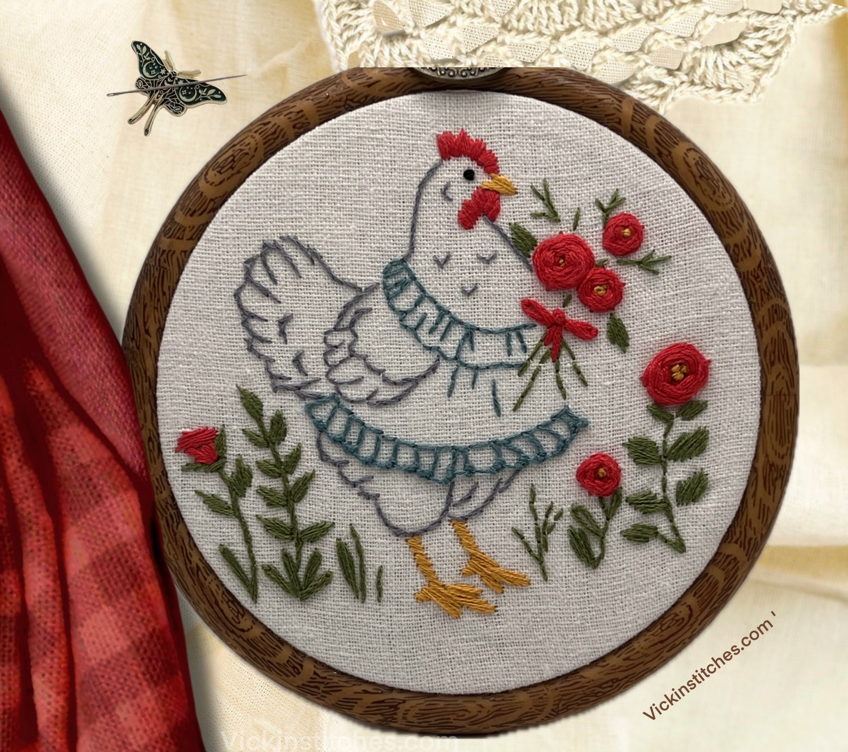 3 pc Chicken hand Embroidery pattern for beginners | Farmhouse Hen wal ...