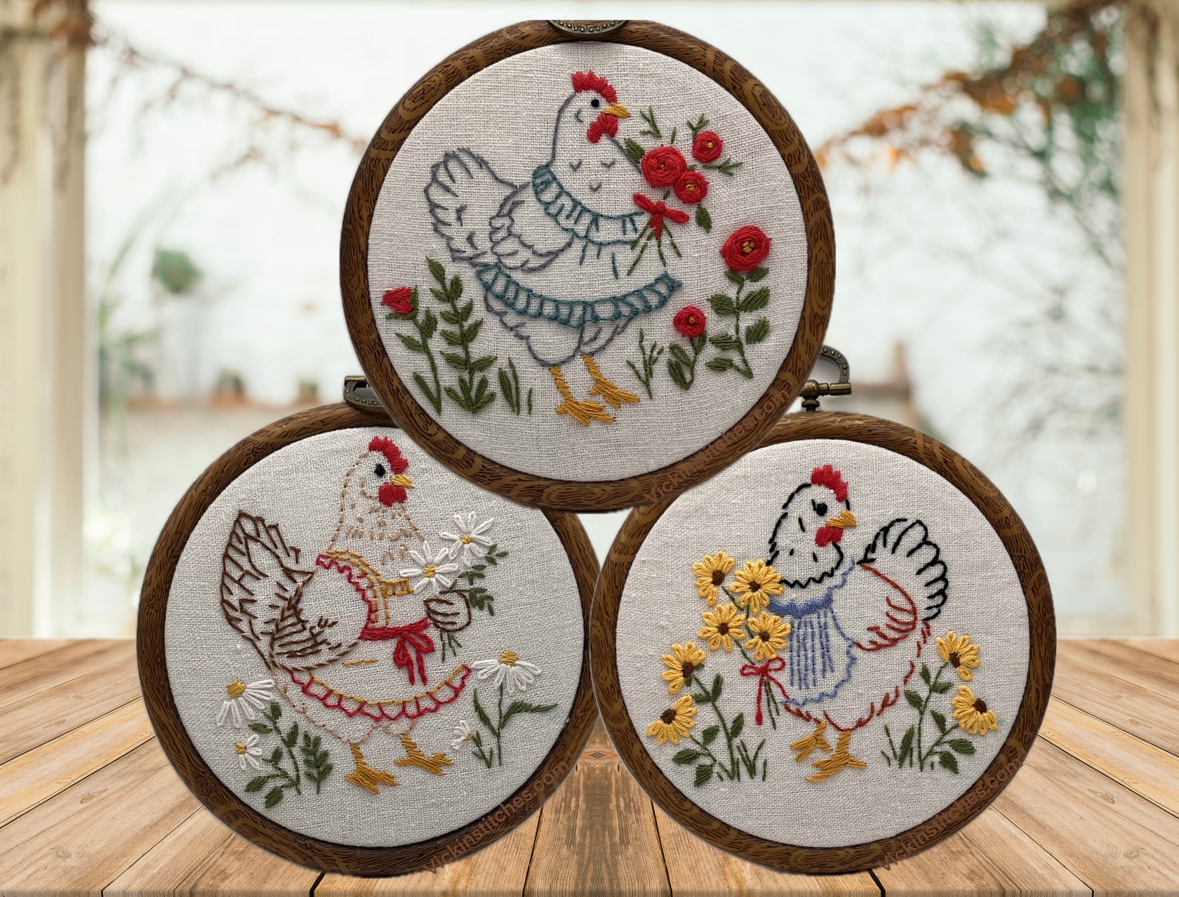 3 pc Chicken hand Embroidery pattern for beginners | Farmhouse Hen wal ...