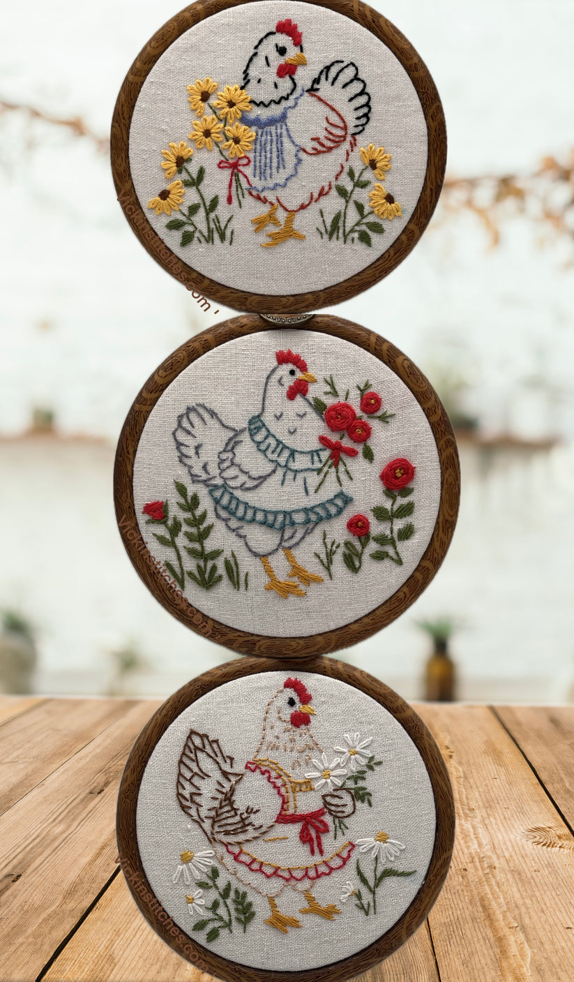 3 pc Chicken hand Embroidery kits for beginners | Farmhouse Hen wall h ...